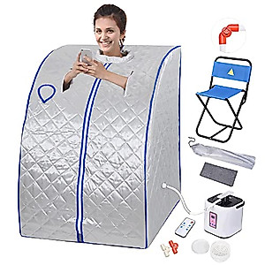 AW Portable Steam Sauna SPA Chair Sauna Tent 2L 800W Generator 60 Min Timer Remote Control Silver with Steam Generator Personal Therapeutic Detox Indoor