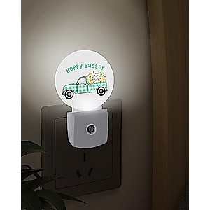 Night Light Plug into Wall, LED Nightlights Happy Easter Green Plaid Truck Pull Eggs and Bunny Small Nightlight Auto Dusk-to-Dawn Sensor Lamp LED Night Lights for Kid's Bedroom, Bathroom