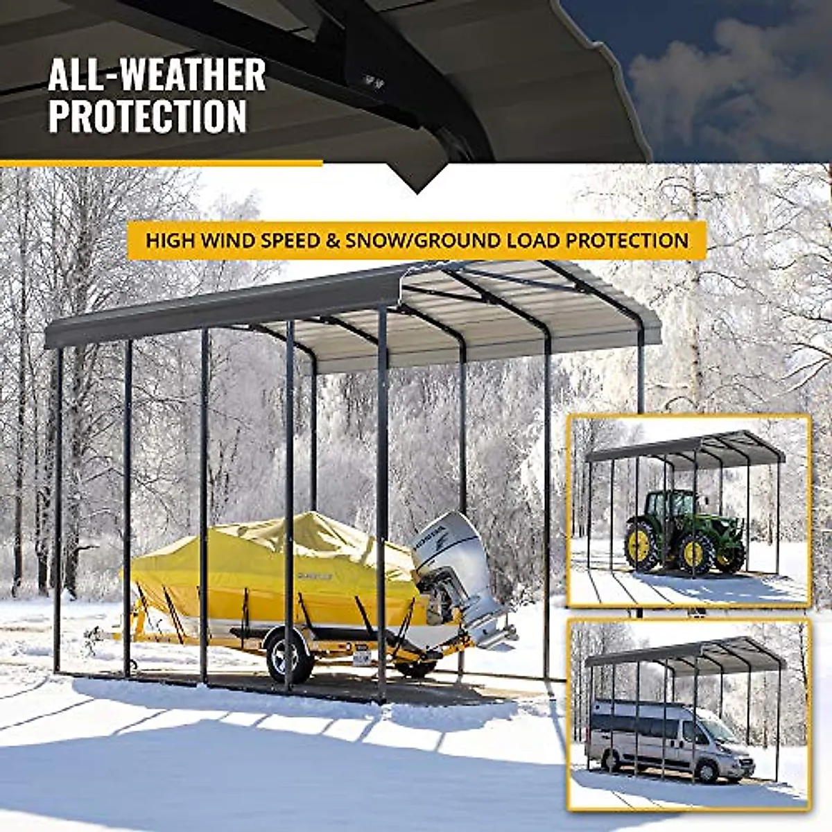 Arrow 14' x 20' x 14' 29-Gauge Metal RV Carport and Multi-Use Shelter for Large Vehicles- Charcoal