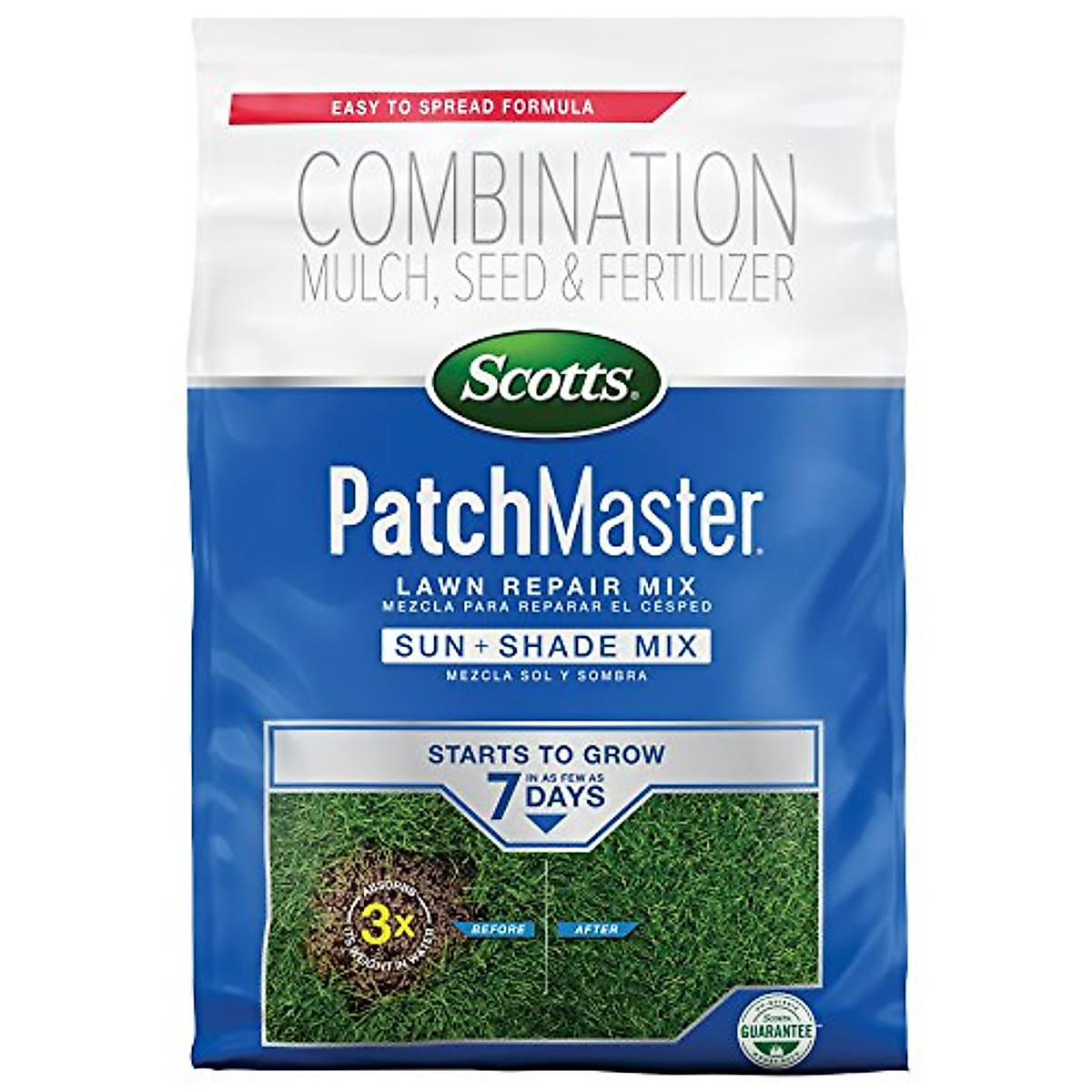Scotts PatchMaster Lawn Repair Mix Sun + Shade Mix, Combination Grass Seed, Fertilizer, and Mulch, 4.75 lbs.