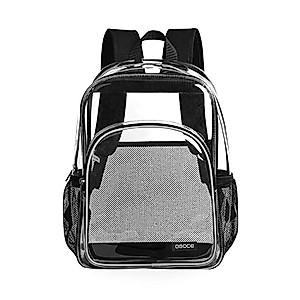 OSOCE Black Clear Backpack Heavy Duty,Clear Bag Stadium Approved,PVC Transparent Clear Book Bag with Adjustable Shoulder Straps and Front Accessory Pocket for Security Work Concert Festival Travel