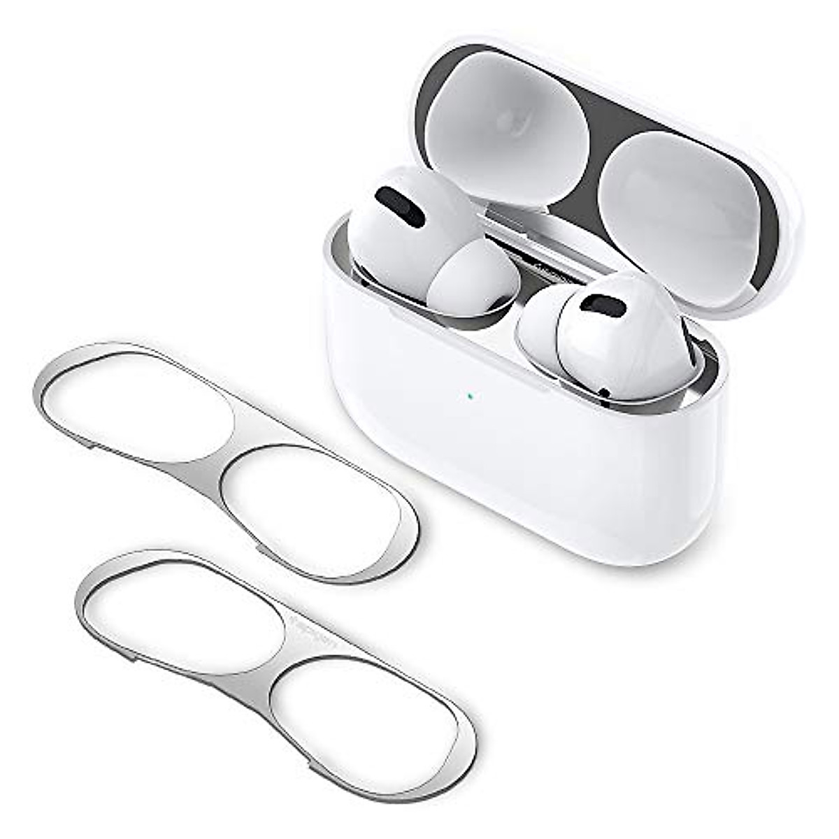 Spigen Shine Shield Designed for Airpods Pro 2nd Generation (2022) and Airpods Pro (2019) Anti Dust Sticker [2 Sets] - Metallic Silver
