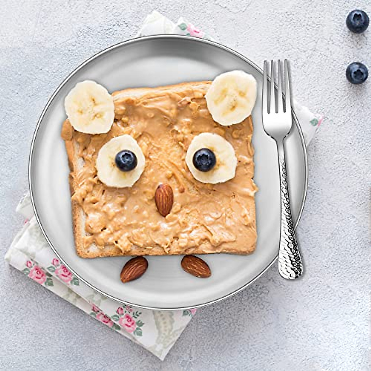 LIANYU 6-Piece Kids 18/8 Stainless Steel Plates, 8 Inch Toddler Metal Round Dinner Plates, Kids Children Dishes for Serving Outdoor Camping, Matte Finished, Dishwasher Safe