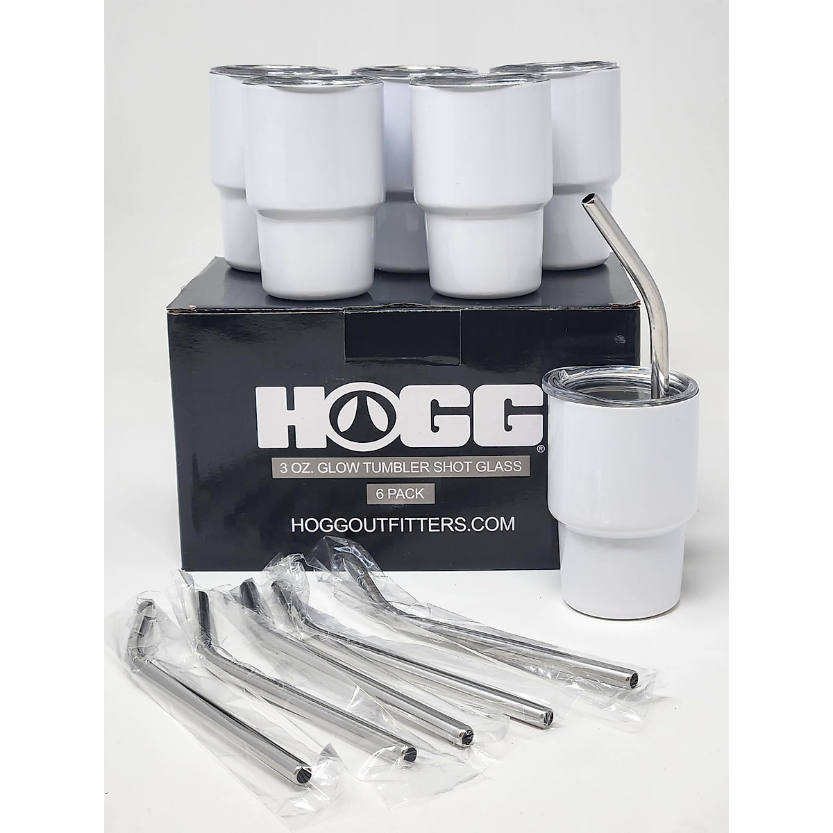 Hogg Mini Tumbler 6 Pack - 3oz Tumbler Shot Glass (Glow in the Dark), Sublimation Shot Glasses with Lids, 3 oz Shot Glasses, Mini Tumblers with Lids and Straws, Sublimation Shot Glass Blanks