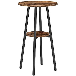 HOOBRO Bar Table, Round Pub Table, 2-Tier Bistro Table with Storage, High Top Table, Cocktail Table with Top Particleboard, for Kitchen, Living Room, Meeting Room, Rustic Brown and Black BF55BT01