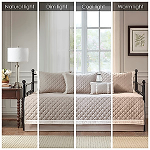 Madison Park 100% Cotton Daybed Cover Set - Trendy Design, All Season Luxury Bedding with Bedskirt, Matching Shams, Decorative Pillow, Diamond Quilted, Khaki 75"x39" 6 Piece