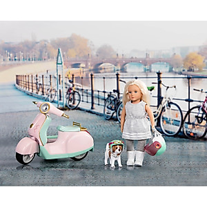 Lori Dolls – Toy Scooter for Mini Dolls – Vehicle with Accessories – Toy Dog with Helmet & Goggles – Working Lights & Sounds – Let’s Go for a Spin Scooter – 3 Years +