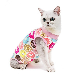 SMALLLEE_LUCKY_STORE Cat Professional Recovery Suit for Abdominal Wounds or Skin Diseases,E-Collar Alternative,Surgical After Surgery Wear Anti Licking for Small Medium Kitten Puppies,Donuts XL