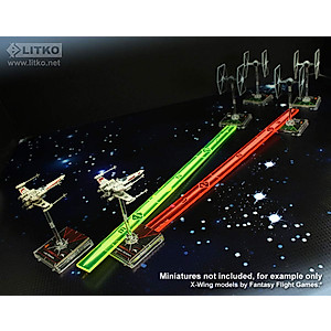 LITKO Space Fighter 2nd Edition Range Ruler Set Compatible with Star Wars: X-Wing Second Edition, Fluorescent Green & Fluorescent Pink (2)