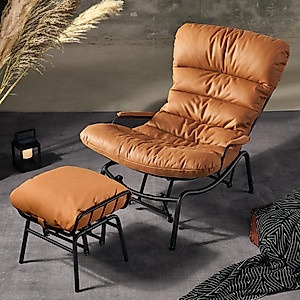 ovios Rocking Chair with Ottoman, Mid Century Modern Glider Recliner with Footrest, Comfy Accent Chair and Armchair for Living Room Bedroom Lounges Study, Brown