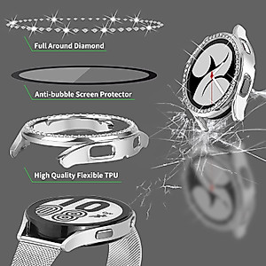 JOYOZY Bands Compatible with Samsung Galaxy Watch 4 40mm with Screen Protector Case,20mm Quick Release Watch Band Stainless Steel Strap & Diamond Bezel Case Cover for Galaxy Watch 4