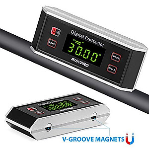 Inclinometer, RISEPRO® Digital Protractor Angle Finder Level Inclinometer Magnetic V-Groove 0~360 degree with Backlight 82413B