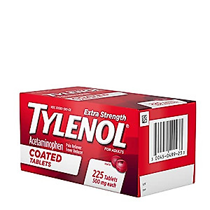 Tylenol Extra Strength Coated Tablets, Acetaminophen Adult Pain Relief & Fever Reducer, 225 ct