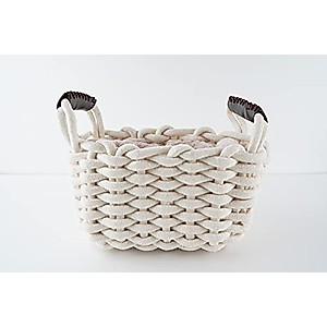 StorageDoctor Small Cotton Rope Basket Decorative Woven Basket Collapsible Nursery Hamper with Handles for Laundry, Towels,Books,Keys,Storage Basket (White, 8.5"x6.5"x6")