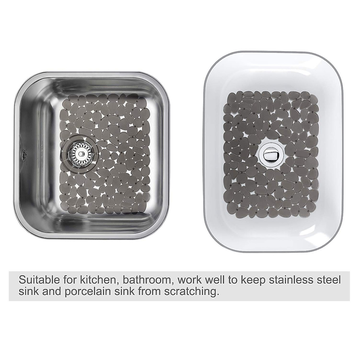 Bligli Pebble Sink Mat for Stainless Steel/Ceramic Sinks, 2 Pack PVC Sink Protectors Mats for Bottom of Kitchen Sink, Dish Drying Mat for Dishes and Glassware, 15.7 x 11.8 inch, Grey