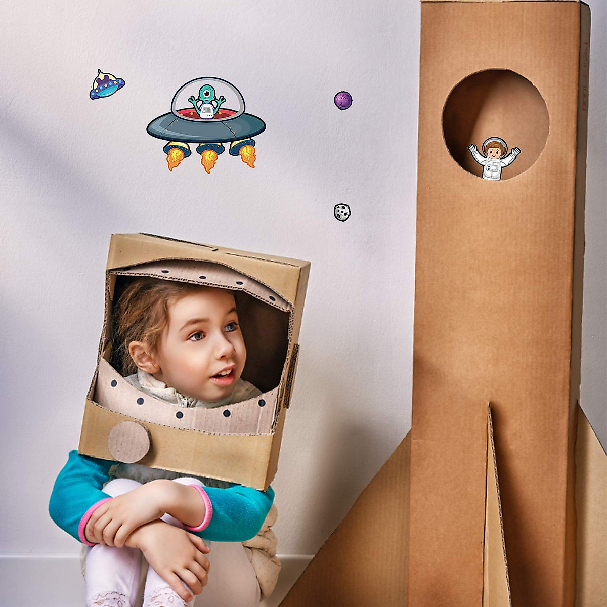 Konsait 48Sheets Outer Space Make Your own Stickers, Make A Face Stickers Solar System Universe Outer Space Theme Party Favor Stickers for Boys Girls Birthday Goodie Bag Filler School Rewards