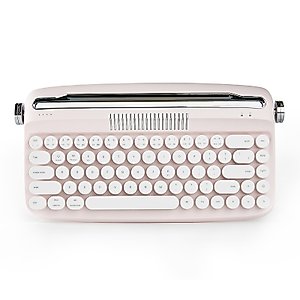 YUNZII Upgraded Wireless Typewriter Keyboard, Retro Aesthetic with Integrated Stand,Cute Round Keycaps, USB-C/Bluetooth Connection for Table, Phone, PC and Win/Mac/Android (B307, Baby Pink)