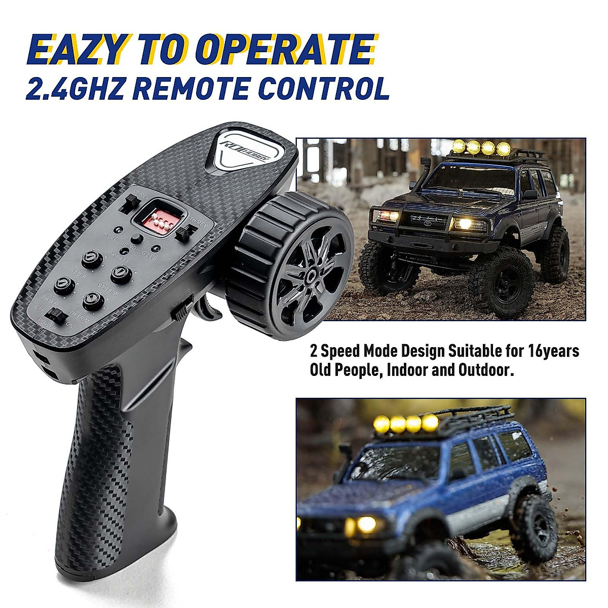 EAZYRC FMS Fcx18 1/18 Land Cruiser 80 Toyota RC Rock Crawler RTR 4x4 Off-Road Waterproof Hobby Grade RC Trucks All Terrains for Adults with 2.4Ghz Radio,Battery (Blue)