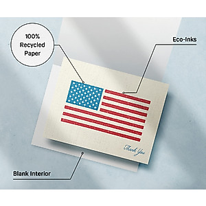 Twigs Paper - American Flag Thank You Cards - Blank Patriotic Stationary Cards w/Envelopes - Greeting Card for Veteran's Day, Memorial Day, 4th of July & More - Made In USA - 5.5" x 4.25" (Set of 12)