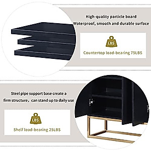 Modern Sideboard, Wooden Buffet Cabinet with Metal Base and Large Storage Space, Buffet Server Console Table Floor Cabinet for Dining Room, Entryway (Black #b)