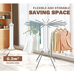 AUXTUR Clothes Drying Rack Wheels Foldable with Quadruped Support|Portable Laundry Drying Rack Hanger with Tail & Bottom Pulley - Convenient Storage & Outdoor Laundry Rack for Hanging Clothes