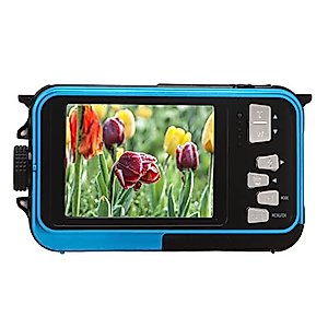 2.7K Underwater Digital Camera, 48MP Image 10FT Waterproof Video Camera, Dual Screens Digital Camera 16X Digital Zoom, Support up to 128G Micro Card(Blue)