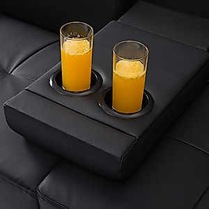 ERYE Modern Futon Sofa Loveseat Convertible Sleeper Couch Bed for Small Space Apartment Office Living Room Furniture Sets, Upholstered Love Seat Sofabed, Black PU Leather Tufted Cupholders Metal Legs