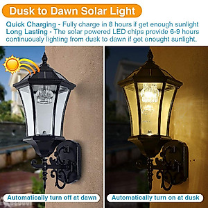 DENGMALL Solar Wall Lantern Outdoor, Wireless Dusk to Dawn Solar Wall Mount Light, 21 Inch Inch Large, LED Wall Sconce Fixture with Clear Glass and Aluminum Housing, Weatherproof