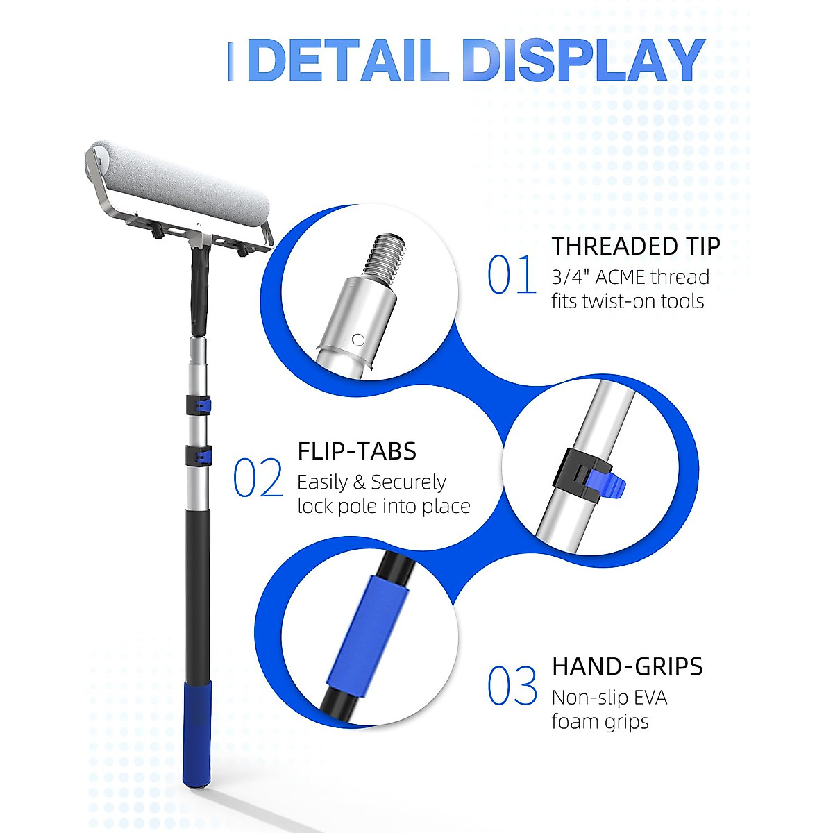 SKGPOLE 3FT Telescopic Paint Roller Pole, Multi-Function Paint Roller Kit with Lightweight Sturdy Aluminum 1-3FT Telescopic Extension Pole, House Paint Roller Brush for Walls, Ceiling, Decks, Doors