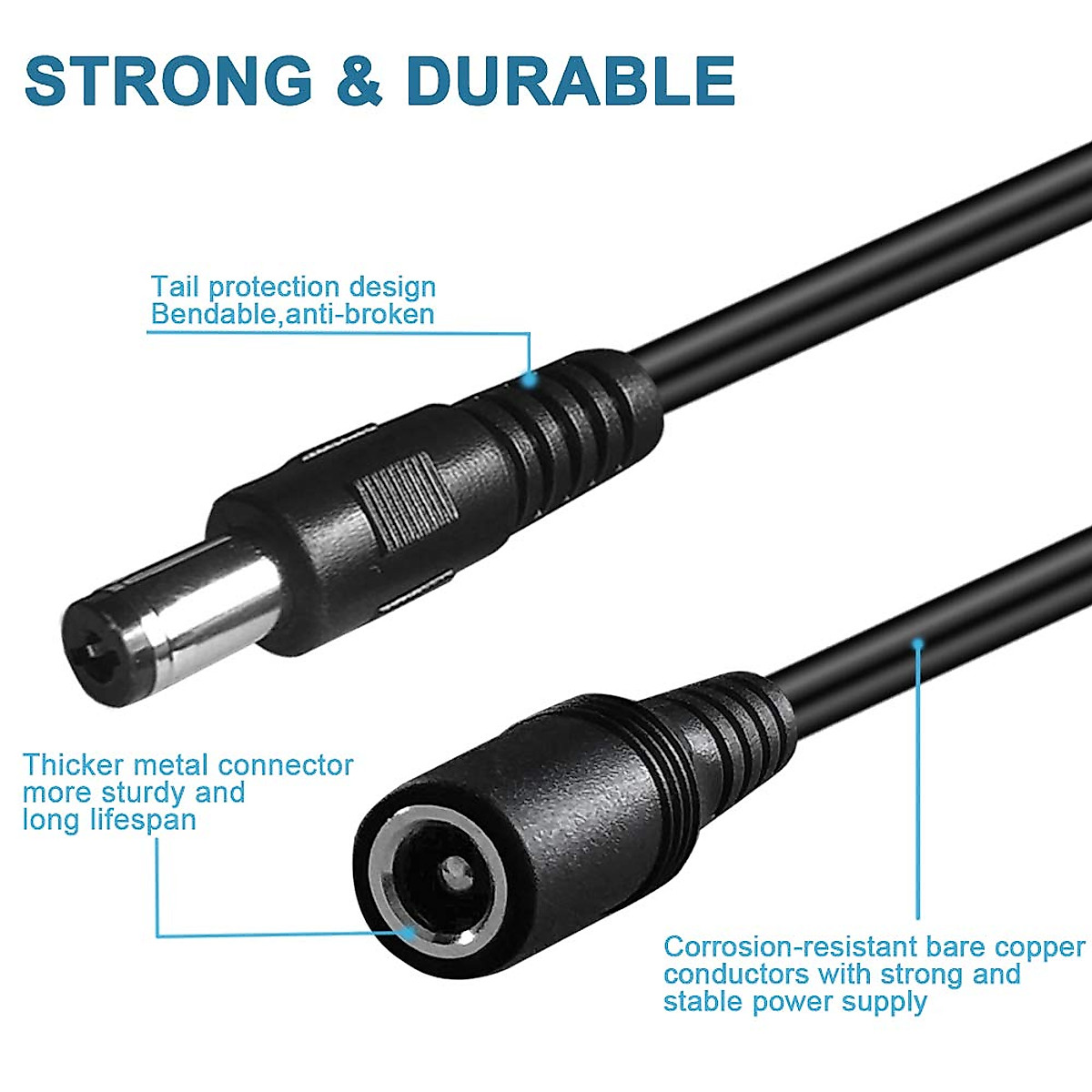 SIOCEN 20FT DC Power Extension Cord 5.5mm x 2.1mm,12v DC Power Supply Adapter for CCTV Security IP Camera Surveillance Indoor Dvr Standalone LED Strip,Car,12 Volt Male to Female Plug Cable