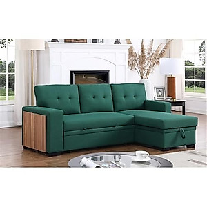 Pemberly Row Fabric Reversible Side Compartment Sleeper Sectional Sofa Bed-Green