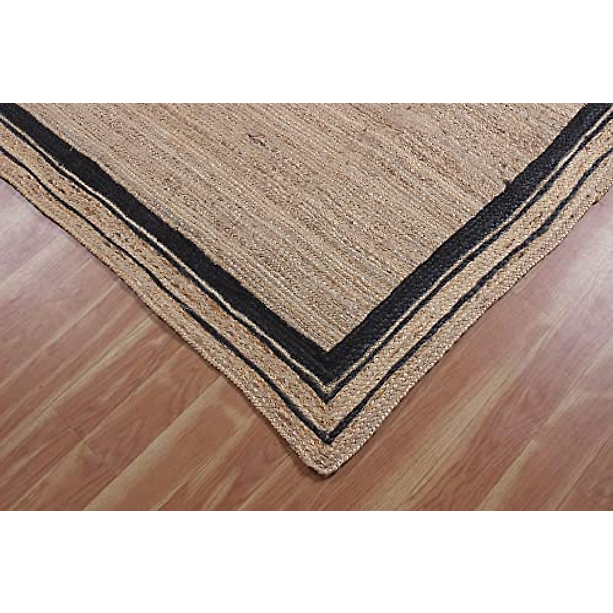 Casavani Indian Hand Braided Rag Rug Geometric Beige & Black Jute Area Rug Hallway Enterway Rugs For Farmhouse,Bedroom,Dining Room & Kitchen 4x6 6x8 4x10 Feet Runner