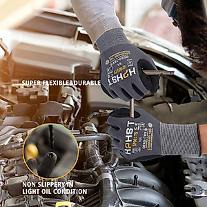 HPHST Nitrile Work Gloves SF001TS,Micro Foam Technology & Spandex Liner Nitrile Coated,CE Approved 15 Gauge Ergonomic Design,Smart Touch,Thin Machine Washable,Grey Small 12 Pairs Pack