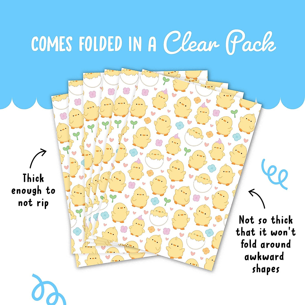 CENTRAL 23 Farm Animal Wrapping Paper - Cute Chicks - 6 Sheets of White Gift Wrap - Floral - For Birthday Baby Shower Baptism - Recyclable