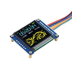 waveshare 1.5inch RGB OLED Display Module 128x128 Pixels 16-bit High Color (65K Colors) with Embedded Controller Communicating via SPI Interface.
