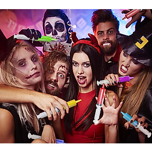 50 Pack Syringes Set Include 25 2 oz Syringes, 25 Cups with Lids for Vampire Zombie Halloween Party, Nurse Graduation Props(60 Lables, 2 Cleaning Brush)