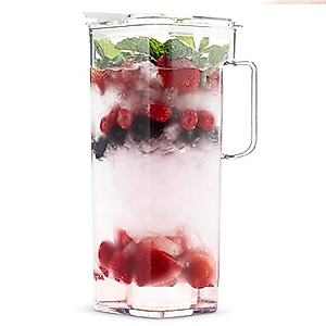 Komax Tritan Plastic Water Pitcher with Lid – BPA-Free, Square Water & Iced Tea Pitcher - Microwave & Dishwasher Safe Plastic Pitcher – Tea, Sangria, or Juice Containers with Lids for Fridge (2.4 Qt)