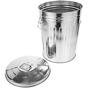 Ciieeo Galvanized Trash Can Metal Garbage Trash Can with Lid Round Wastebasket Container Wastepaper Basket for Home Living Room Kitchen Farm 8L