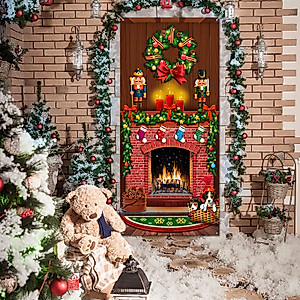 Merry Christmas Door Cover Christmas Fireplace Door Cover Backdrops Xmas Tree Printed Door Cover Banner Christmas Background Xmas Nutcracker Front Door Christmas Hanging Decorations, 6.5 x 3 Feet