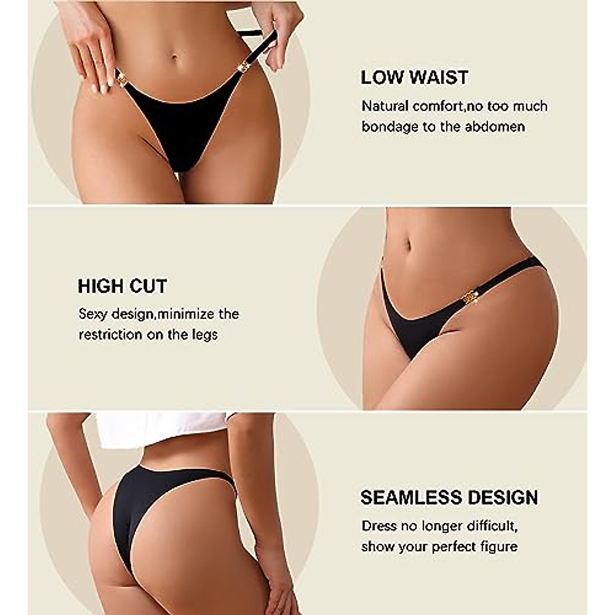 chahoo G-string Thongs for Women Sexy 5 Pack Seamless Women Underwear Breathable Low Rise T-back Tangas Ladies No Show Panties Hipster S-XL