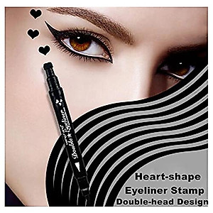 Go Ho 2 PCS Waterproof Liquid Eyeliner Stamps,Double-side Black&Red Smudge-proof Eye Liner,Heart Stamp Eyeliner for Harley Costume Makeup,Long-lasting Love Tattoo Tools for Valentines Day