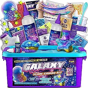 Toy Galaxy Slime Kit for Boys Girls 10-12, FunKidz Ultimate Fluffy Slime Making Kit for Kids Ages 8-10 D.I.Y. Glow, Galactic, Fun Slime Gifts