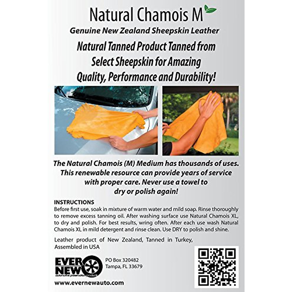 Natural Chamois M (2 sq ft.) Medium Size by Ever New Automotive Premium New Zealand Sheepskin! Fast Drying! for Auto, Boats, RV and Home! Chamois is Long Lasting and Super Absorbent!