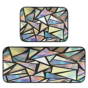 Kigai Iridescent Triangles Abstract Kitchen Rug,Set of 2 Decoration Non Skid Washable Soft Super Absorbent Anti Kitchen Floor Mats for Kitchen Office Laundry Room Bathroom (19"x27"+19"x47")