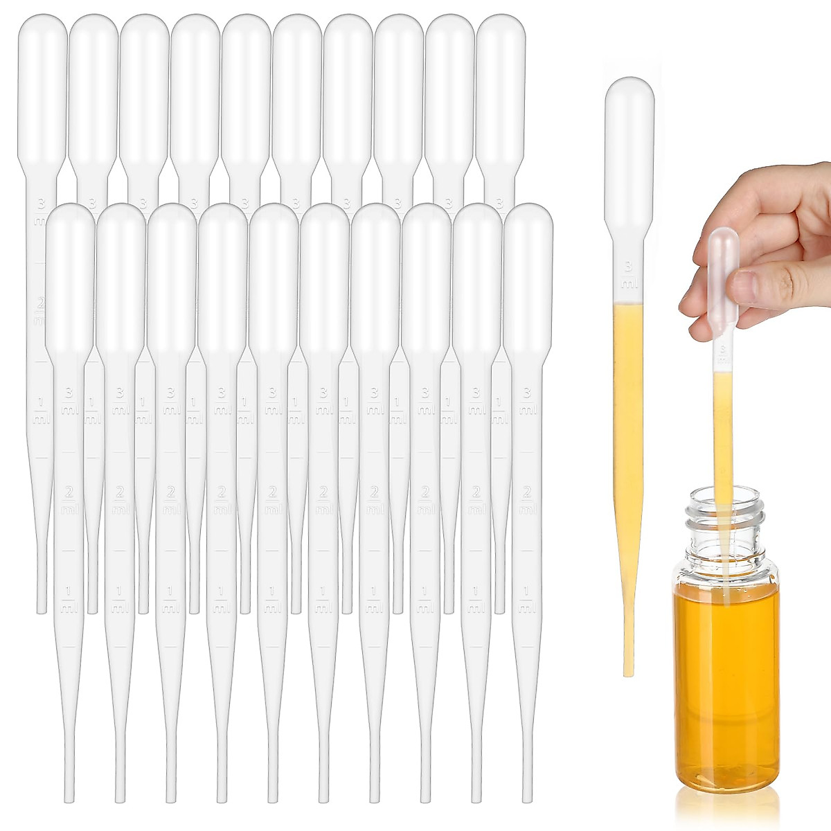 Augshy 200PCS 3ml Plastic Pipettes, Disposable Transfer Pipettes Droppers for Oils Essential Cupcake, Plastic Eye Liquid Dropper for Crafts, Makeup Tool, Laboratory Medicine Accessories Supplies