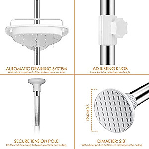 Rustproof Shower Caddy Corner, Shower Organizer with Tension Pole, 4 Tier Adjustable Shelves with Shower Storage, Stainless Shower Shelves, Drill Free Shower Rack, 56-114 Inch, White