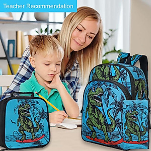 gxtvo 3PCS Dinosaur Backpack Boys, 16" Kids Preschool Elementary Dino Bookbag and Lunch Box