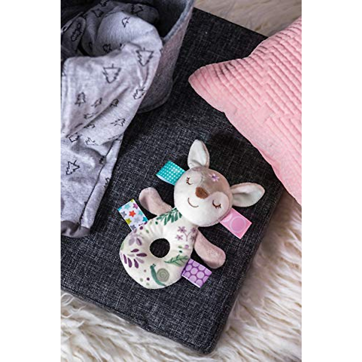 Taggies Embroidered Soft Ring Rattle, Flora Fawn