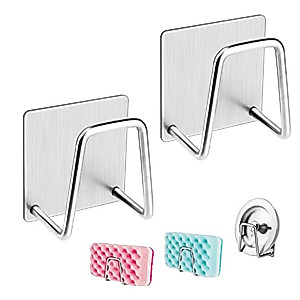 MAXGLAM 4 Pack Adhesive Sponge Holder Sink Organizers Caddy for Kitchen Accessories Quick Drying Mini Size Scrub Sponge Sus304 Stainless Steel Rust Proof Waterproof Save Space of Sink