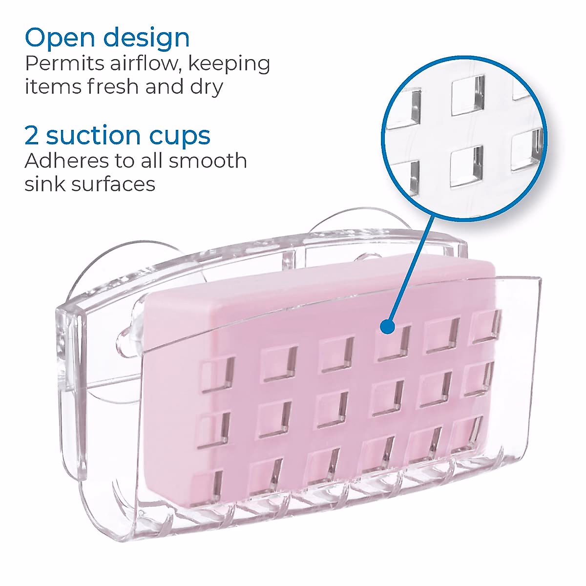 iDesign Sinkworks Kitchen Sink Suction Holder for Sponges, Scrubbers, Soap - Clear Large